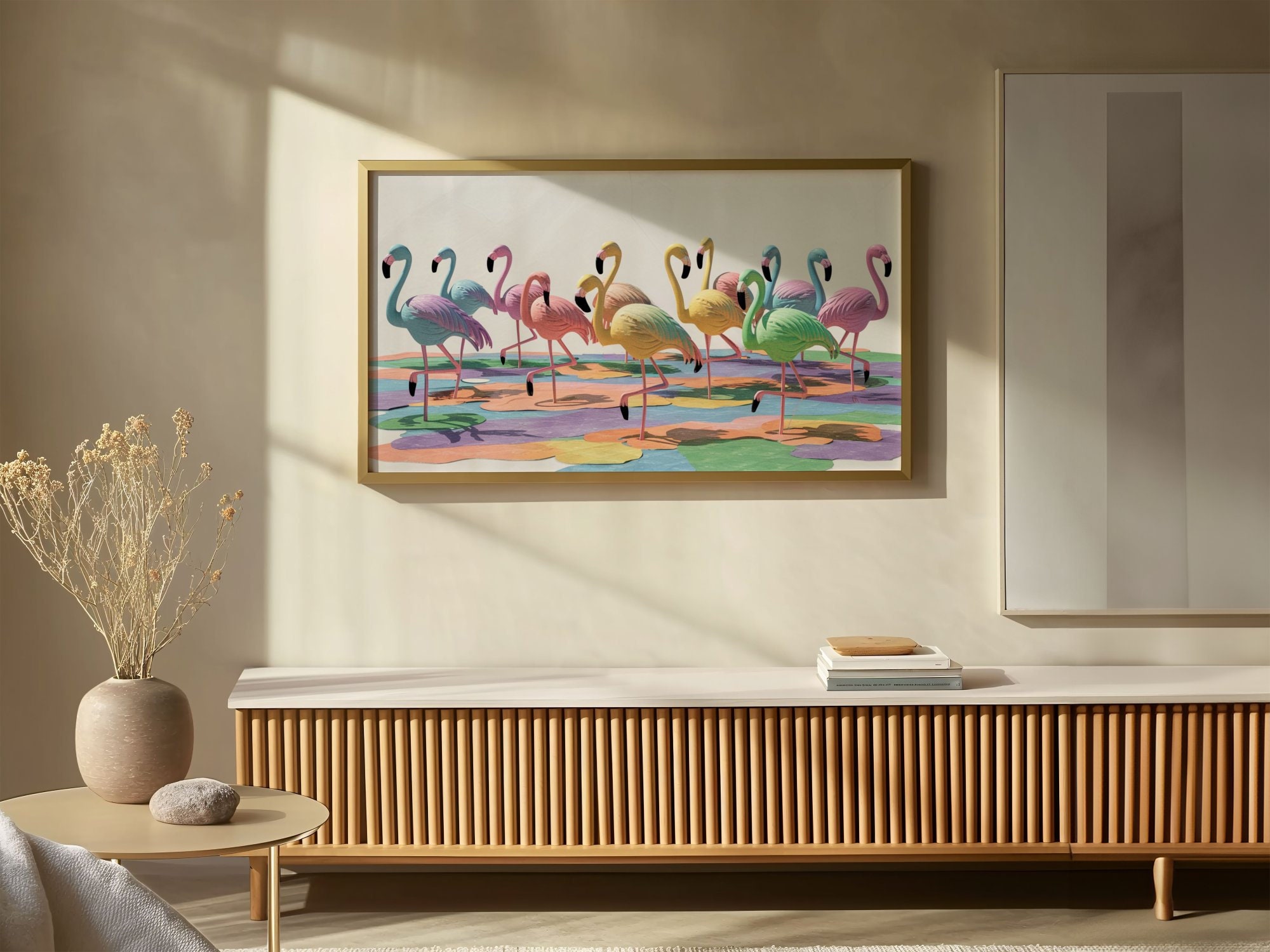 Papercut Flamingo Frame TV Art, Flamboyance Art TV Decor, Tropical Tv ...