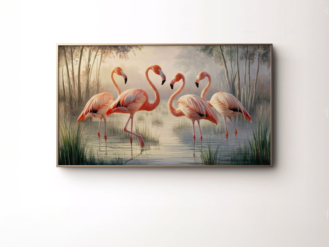 Wetland Flamingo Frame TV Art, Flamboyance Art TV Decor, Tropical Tv ...