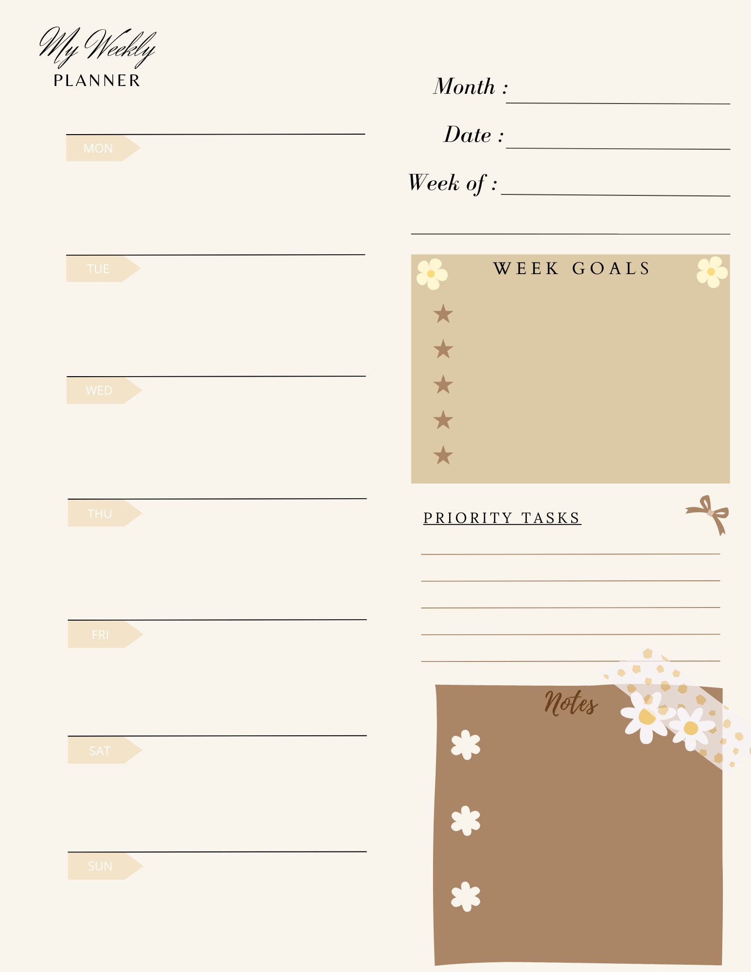Calendrier Weekly, Notes and Goals - Etsy