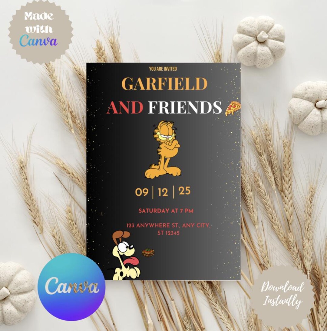 Garfield Birthday Invitation Template - Etsy