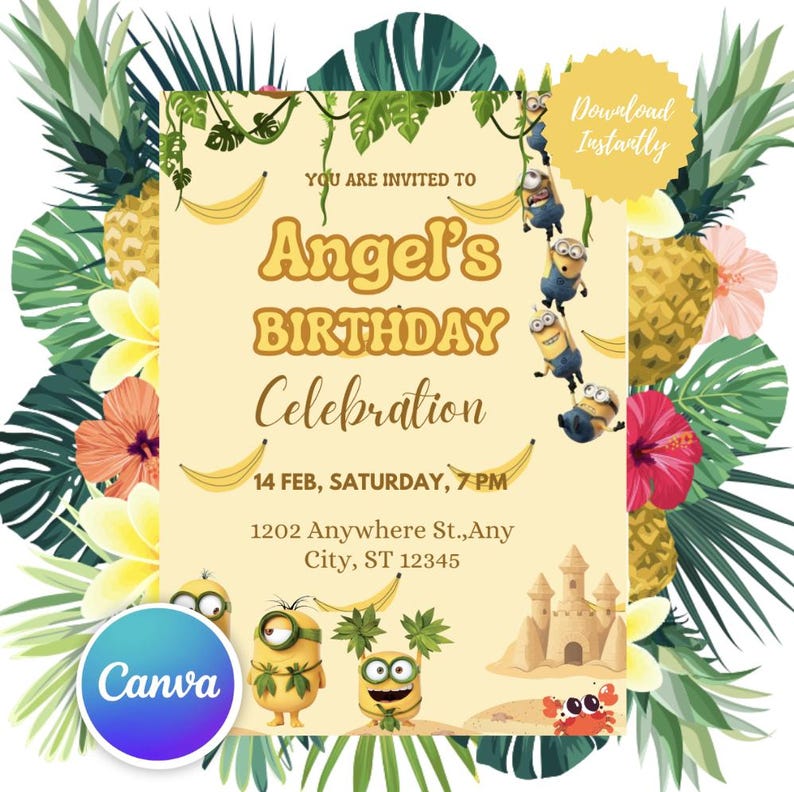 Minions Theme Birthday Editable Template Invitation - Etsy Australia