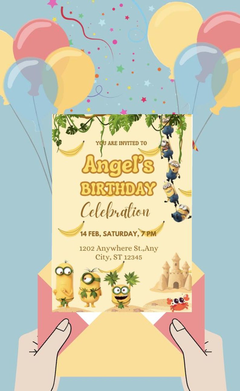 Minions Theme Birthday Editable Template Invitation - Etsy