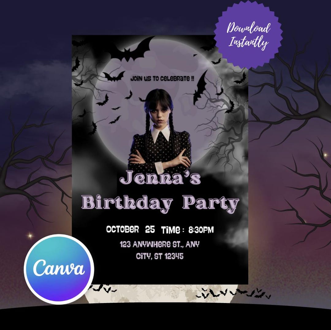 Wednesday Addams Theme Birthday Editable Template Invitation - Etsy