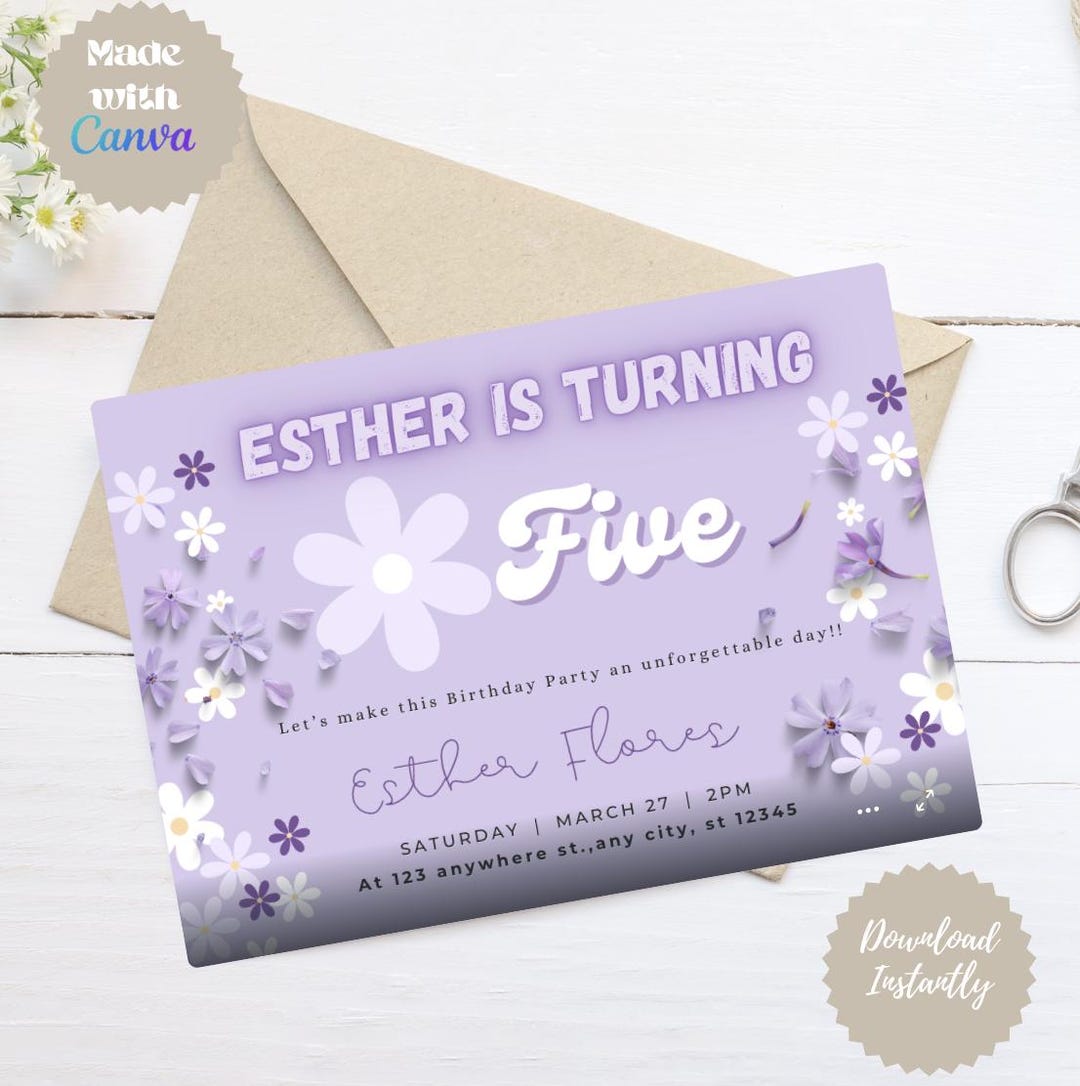 Flower Birthday Invitation Template - Etsy
