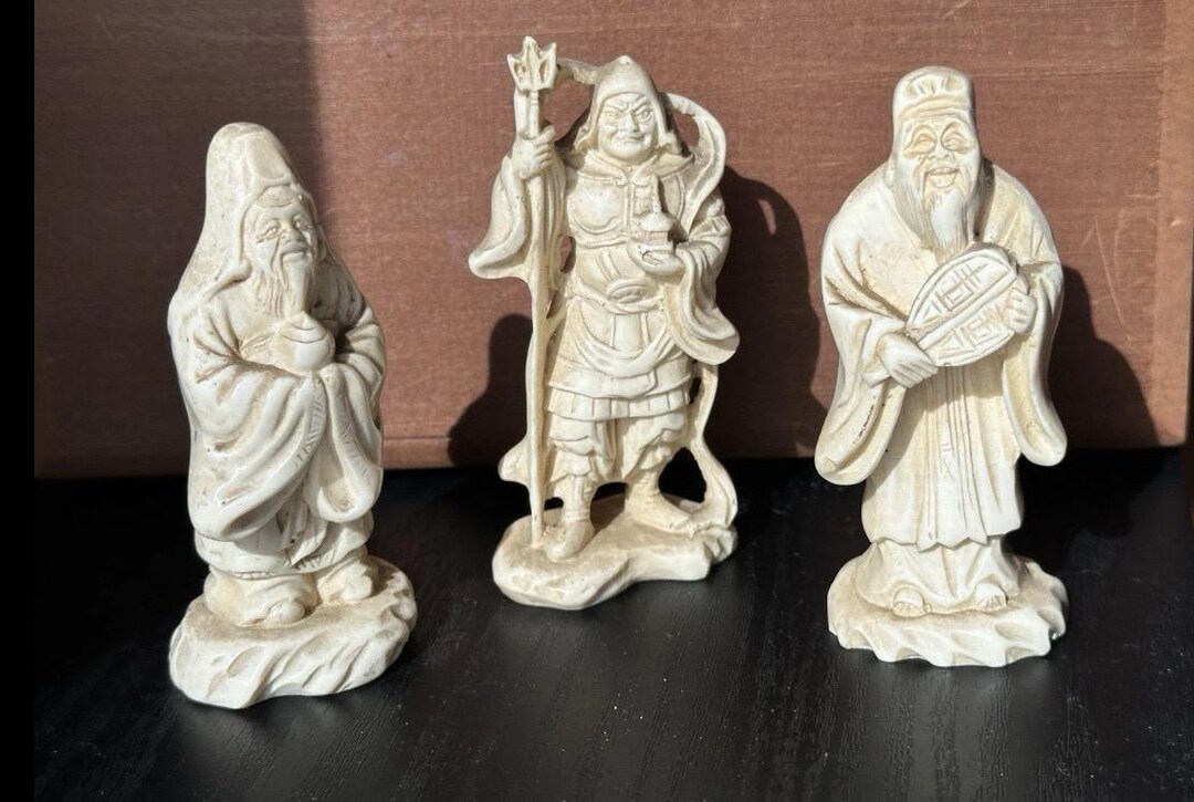 Vintage Chinese Scholar Figurines Set Faux Ivory Resin Mudmen Style ...