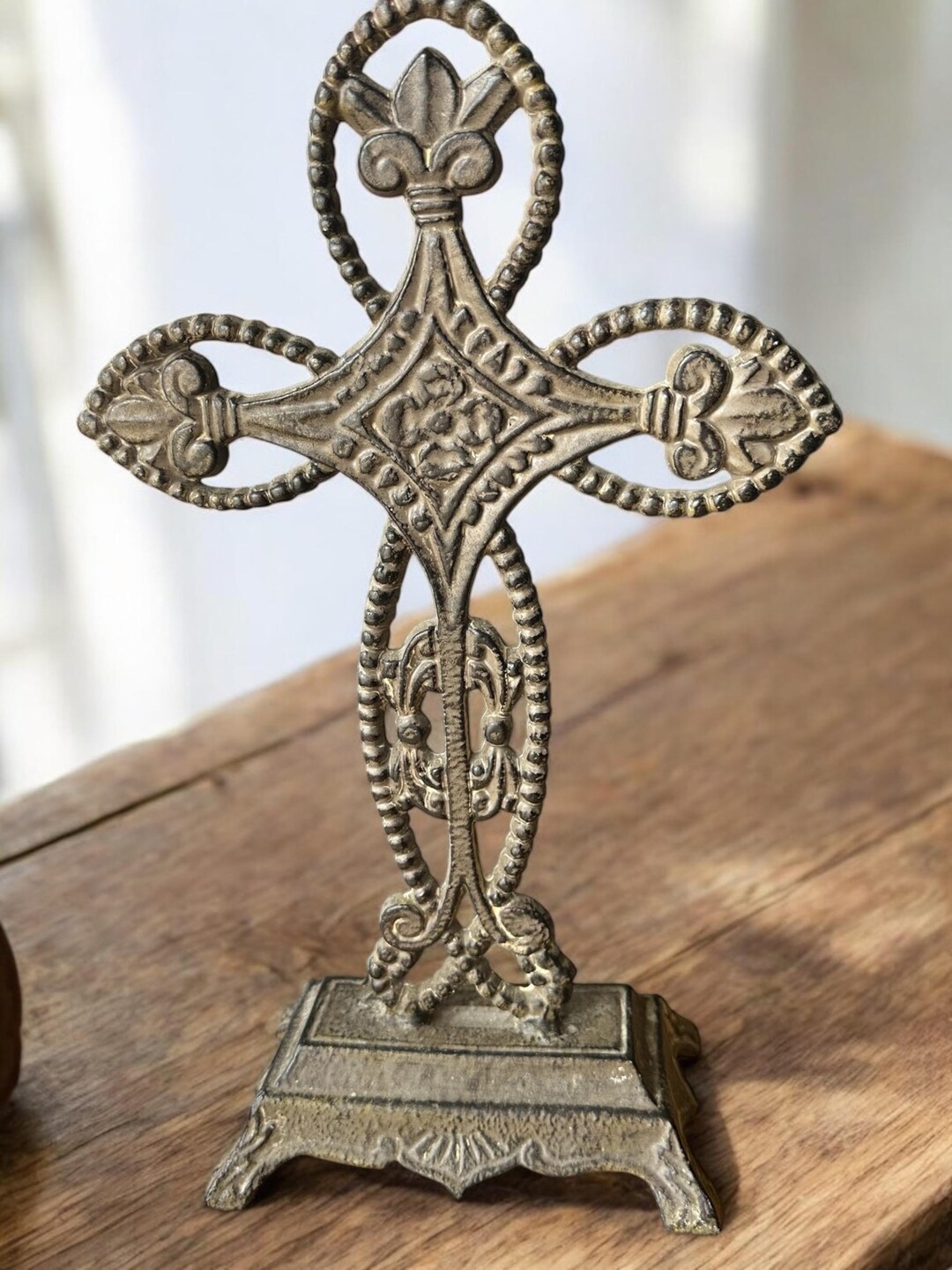 Vintage Cast Iron Metal Christian Cross Free Standing Rustic Celtic ...