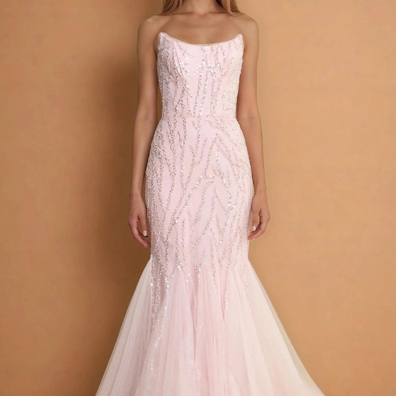 Pink Beaded Evening Dress - Etsy