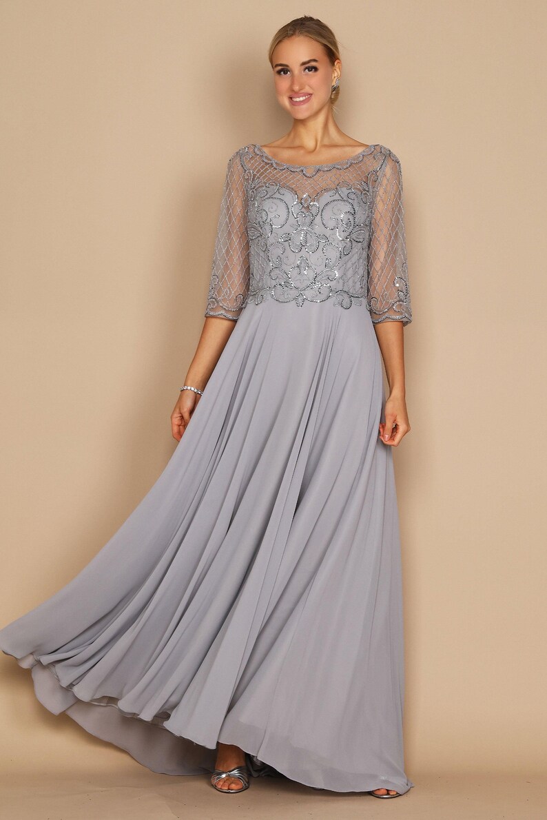 Long Sleeve Hand Beaded Mother of the Bride Dress - Etsy