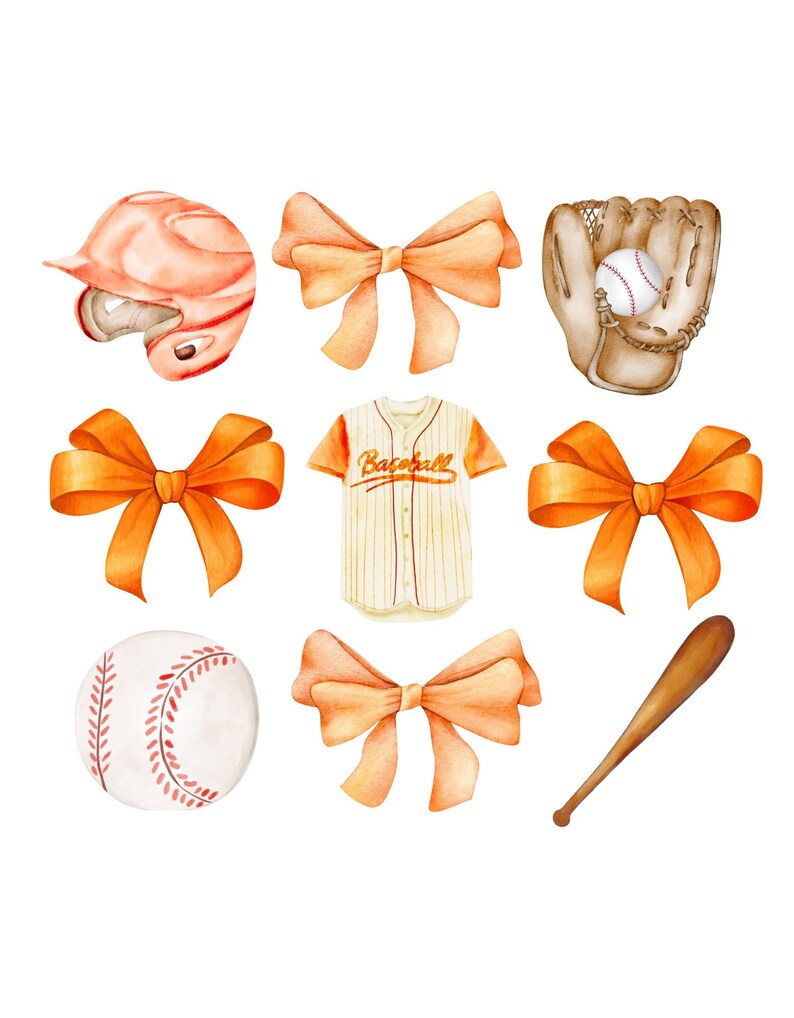 Baseball Bow Square | Orange and White | PNG | Sports | Baseball - Etsy