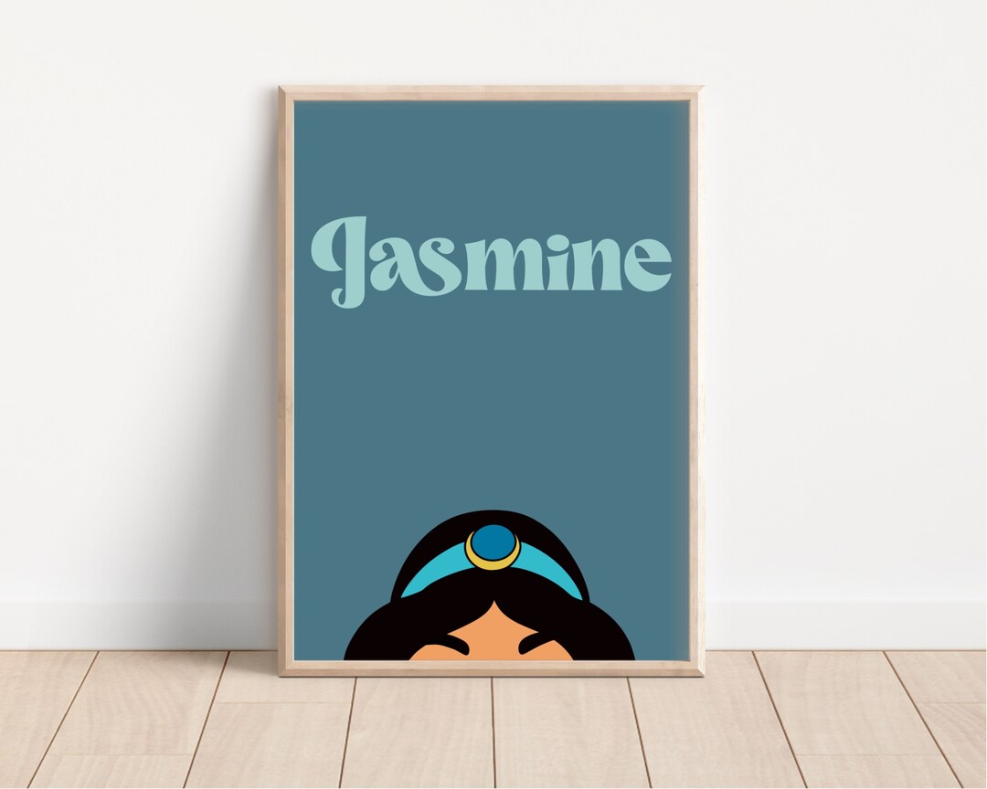 Princess Jasmine Print, Princess Wall Art, Blue Girl Bedroom Print ...