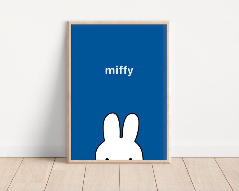 Miffy Poster, süßes Kaninchen Wandbild, weißes Häschen Druck, blaue ...