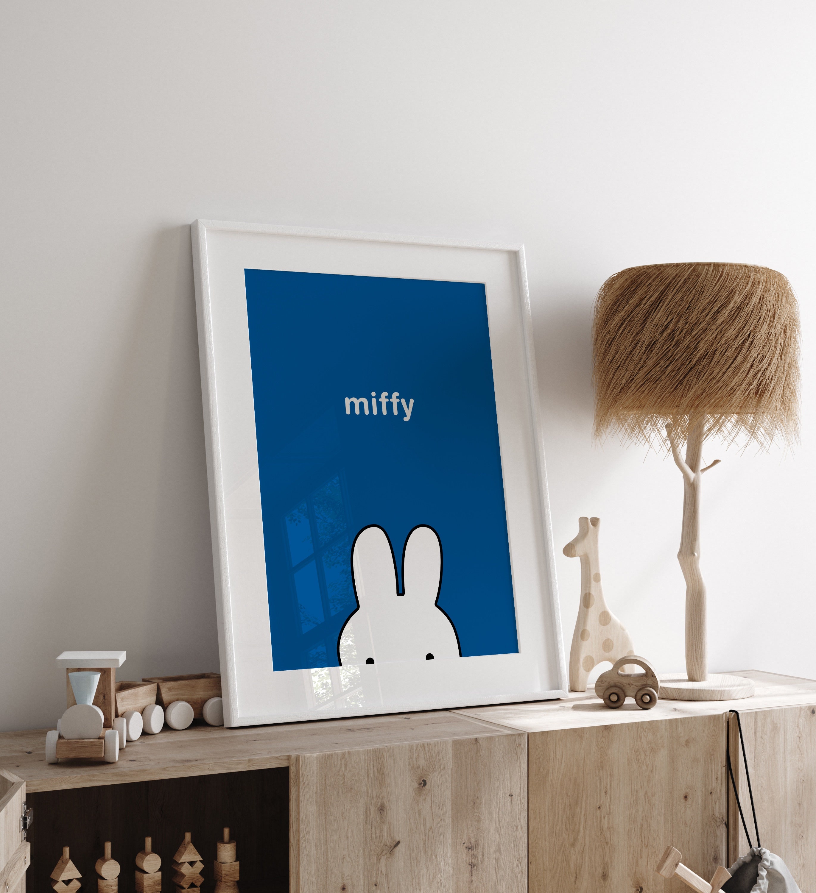 Miffy Poster, süßes Kaninchen Wandbild, weißes Häschen Druck, blaue ...