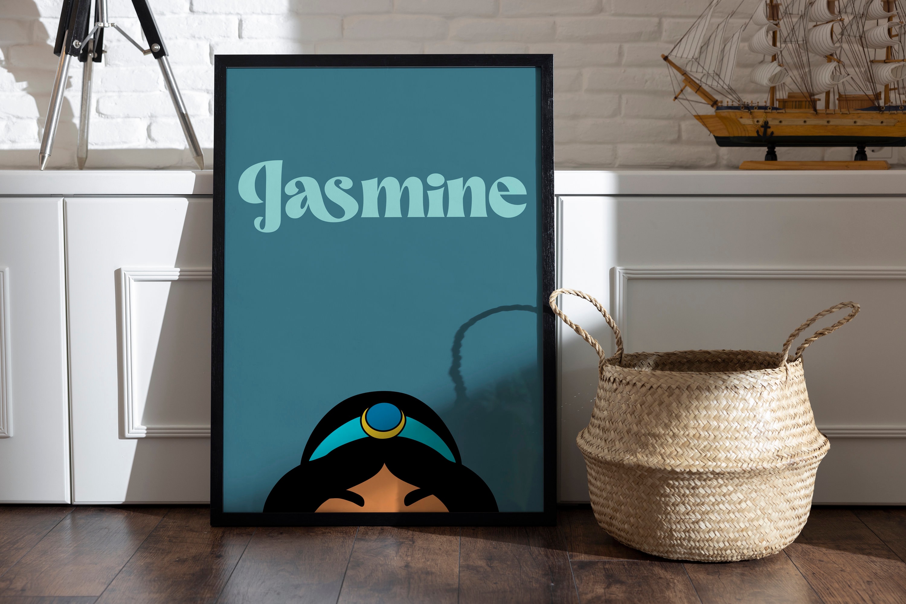 Princess Jasmine Print, Princess Wall Art, Blue Girl Bedroom Print ...