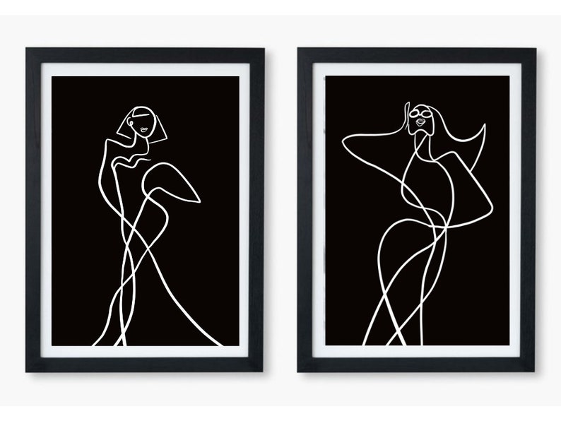 Black and White Minimalist Abstract Art Print Set of 2 Line - Etsy