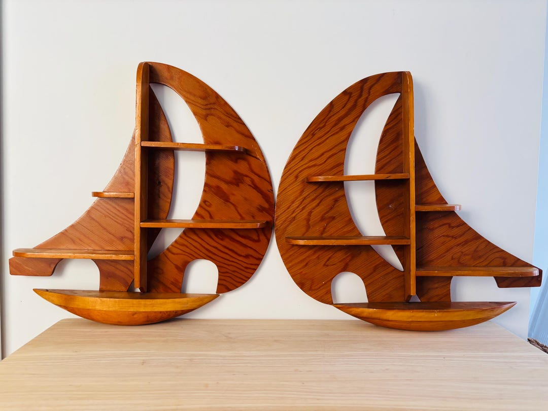 MCM Wooden Sailboat Wall Shelves - Etsy