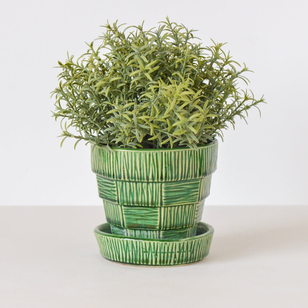 Mccoy Basketweave Plant Pot/planter With Attached Saucer Set - Etsy