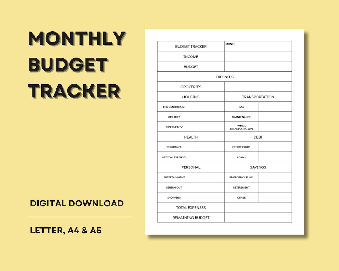 Printable Monthly Budget Tracker, Expense Tracker Sheet, Financial ...