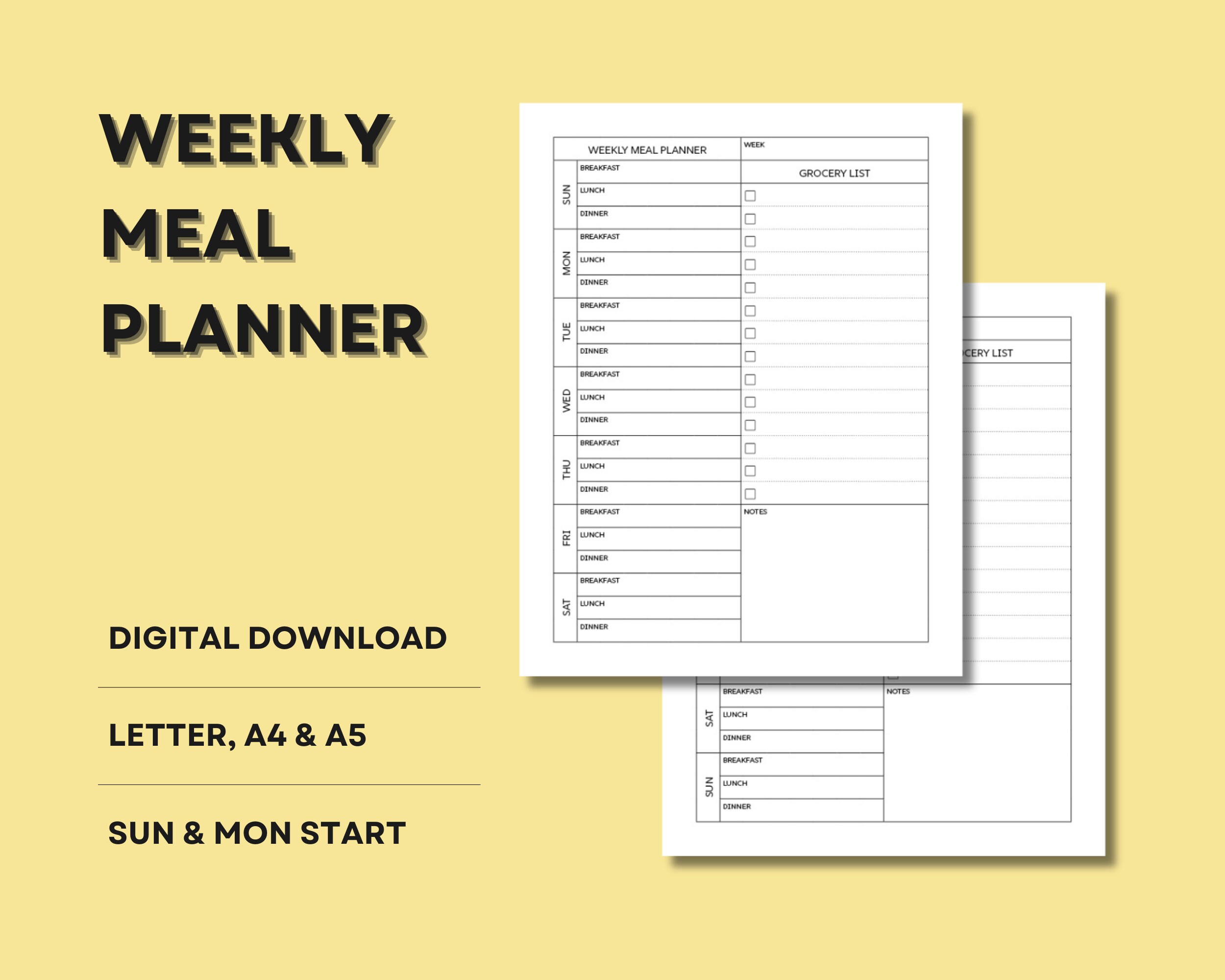 Printable Weekly Meal Planner Printable Grocery List Meal - Etsy