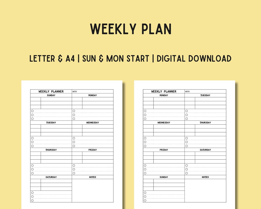 Weekly Plan Printable Weekly Planner Weekly Schedule Week - Etsy