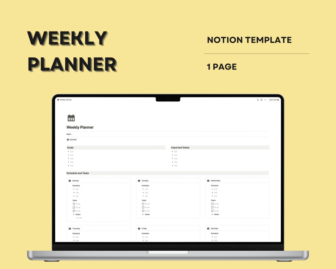Weekly Planner Notion Template, Weekly Notion Planner, Weekly Planner ...