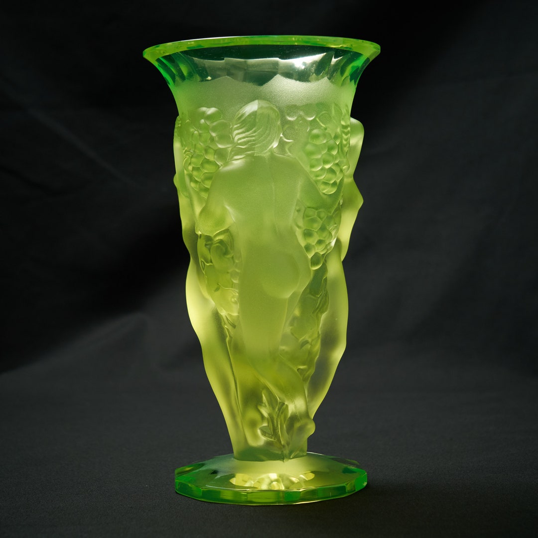 Vaseline Glass the Great Grape Harvest Vase, Nude Women Harvesting ...