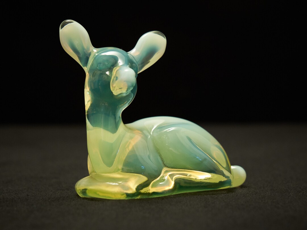 Fenton Vaseline Glass Fawn, Deer, Vintage Yellow Uranium Glass With ...