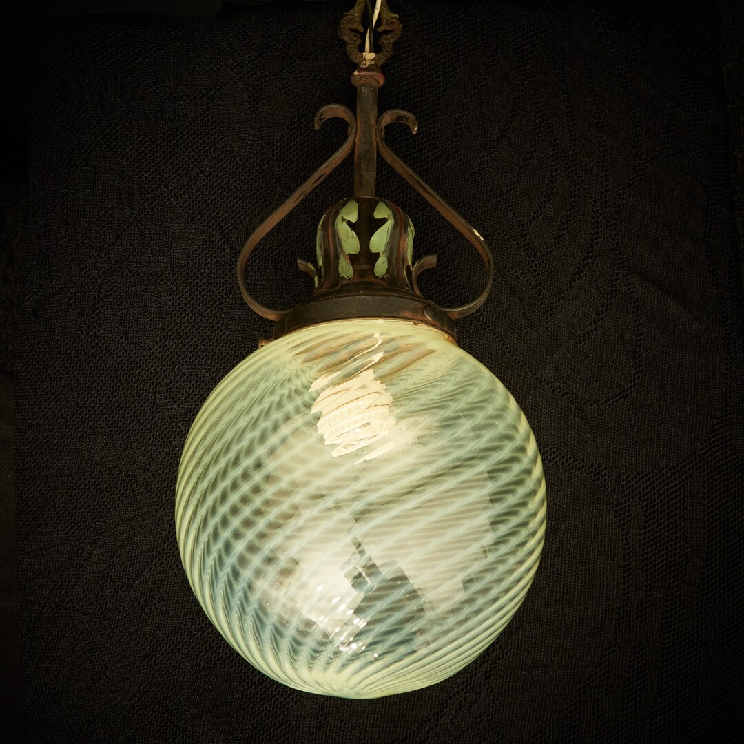 Vaseline Glass Light Fixture, Swirling Opalescent Uranium Glass W ...