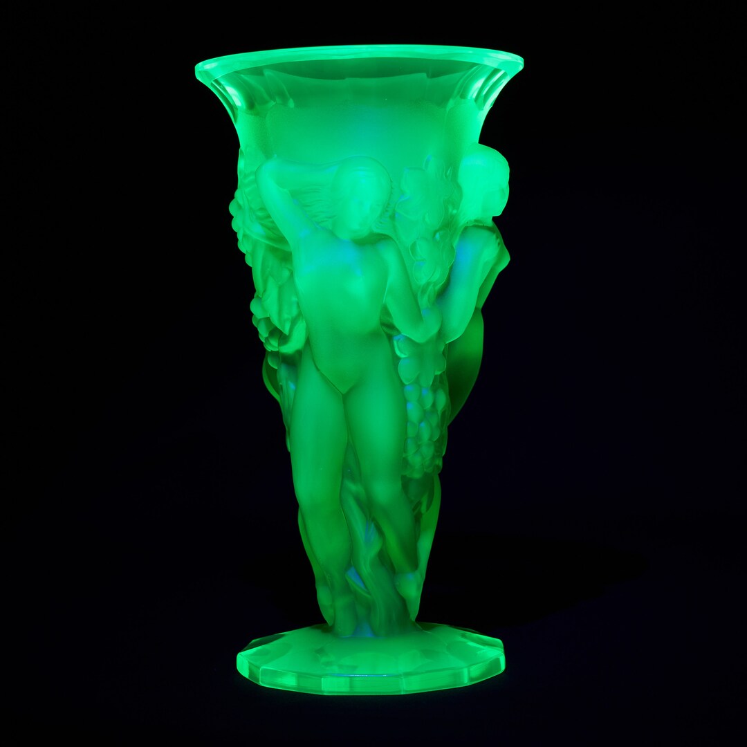 Vaseline Glass the Great Grape Harvest Vase, Nude Women Harvesting ...