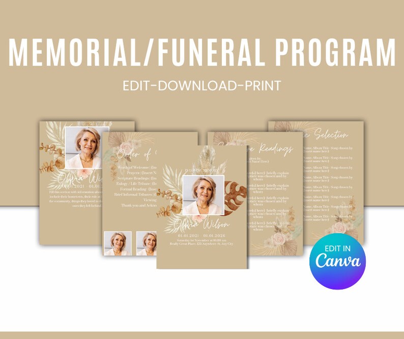 Modern Funeral Program Template, Minimal Funeral Program, Printable Program Template, Custom ...