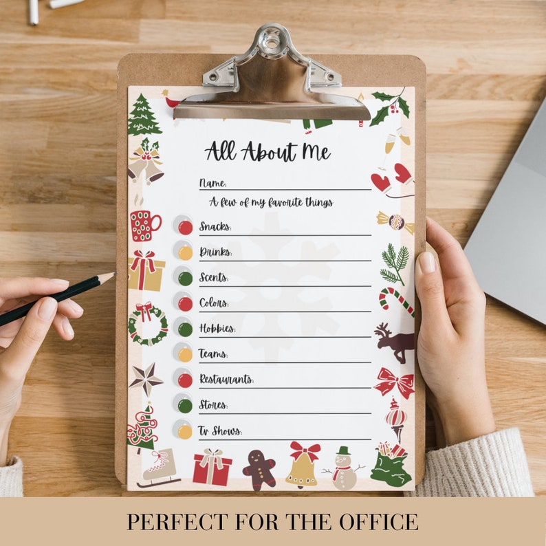 Secret Santa Form, All About Me, Printable Secret Santa Form, Office ...