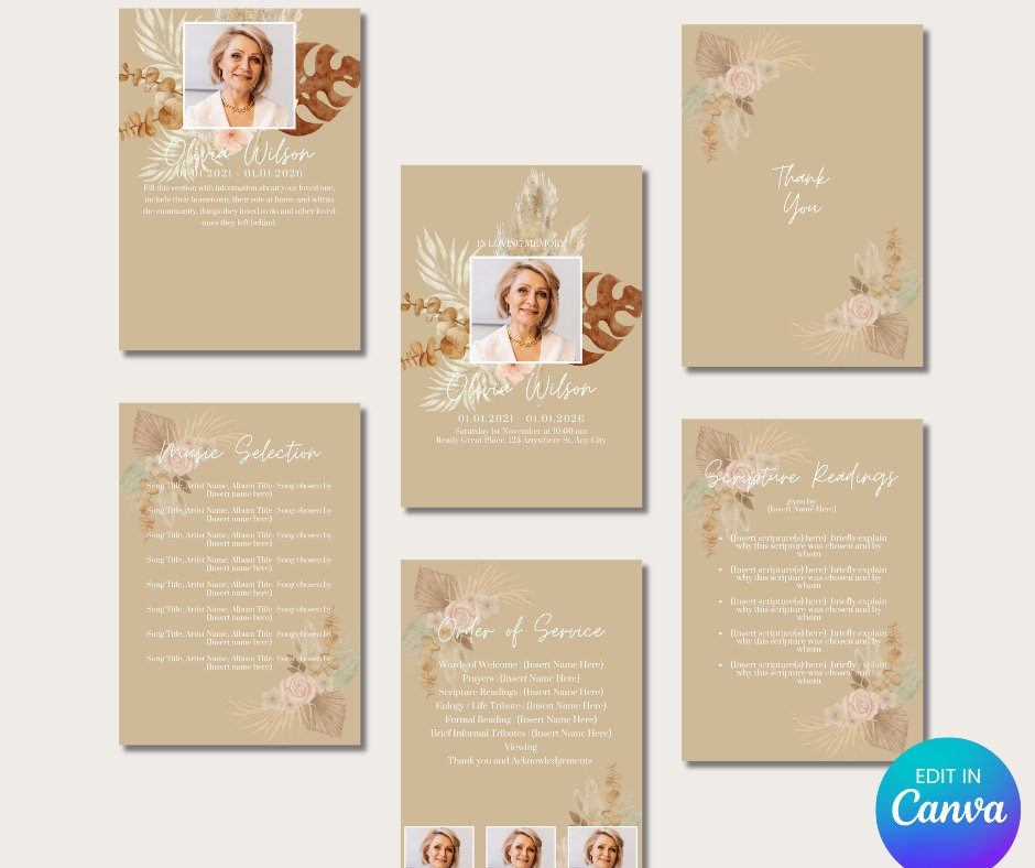 Modern Funeral Program Template, Minimal Funeral Program, Printable ...