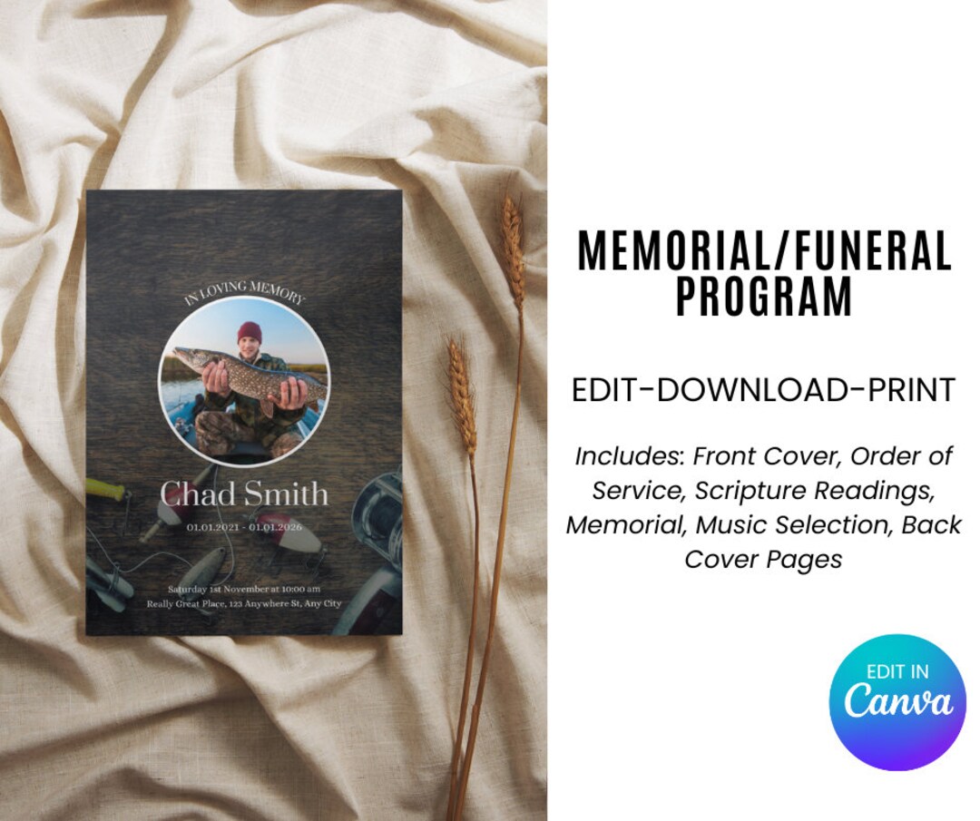 Modern Funeral Program Template, Minimal Funeral Program, Printable ...