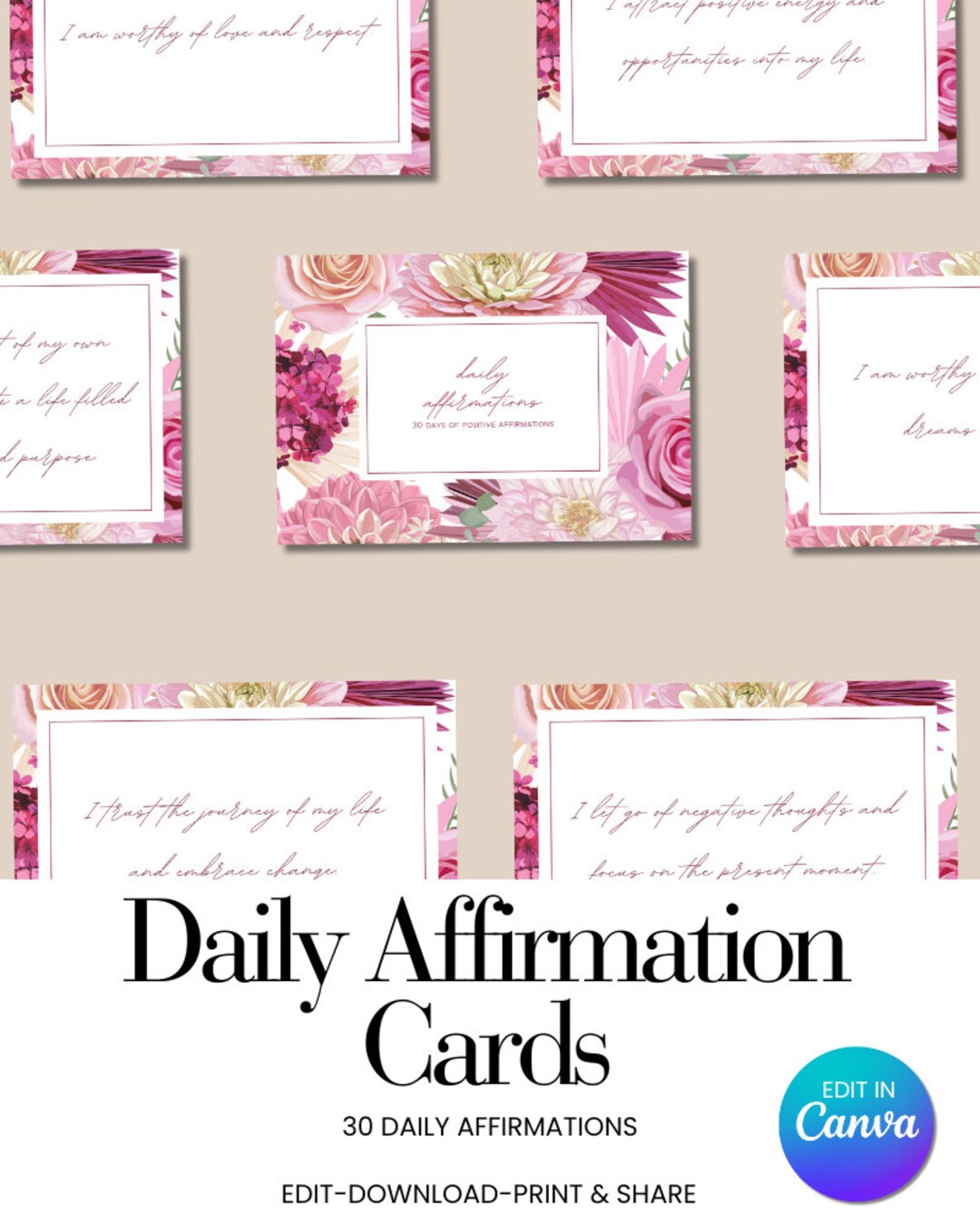 Daily Affirmation Cards, Printable Affirmation Cards, Digital Daily ...