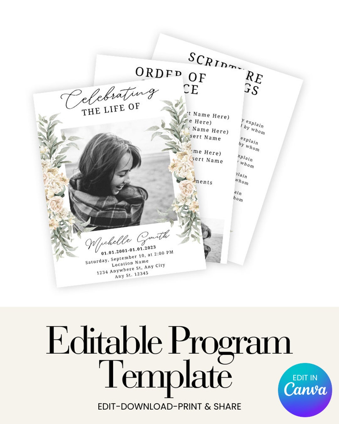 Editable Funeral Program Template Printable Funeral Program - Etsy