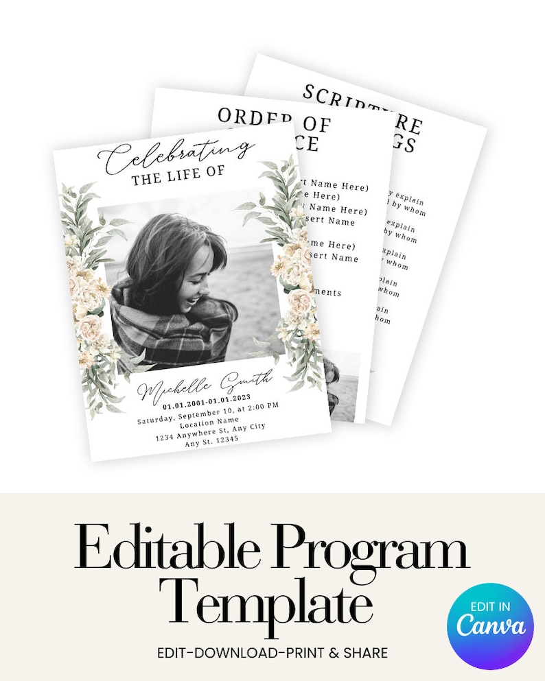 Editable Funeral Program Template Printable Funeral Program - Etsy