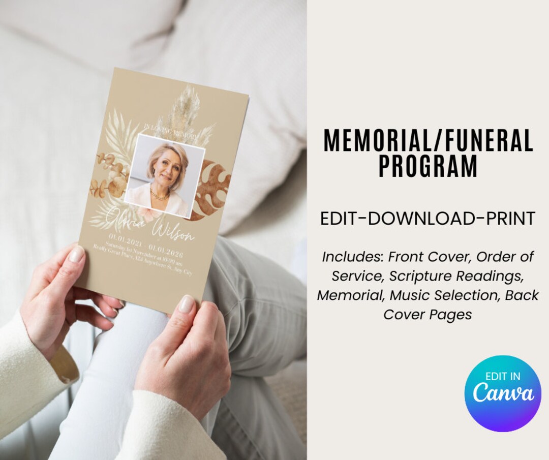 Modern Funeral Program Template, Minimal Funeral Program, Printable ...
