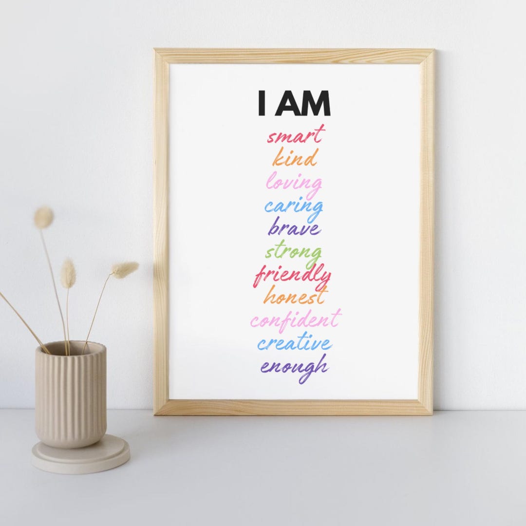 I AM Positive Affirmation Art: Kids Classroom Poster (JPEG Digital ...