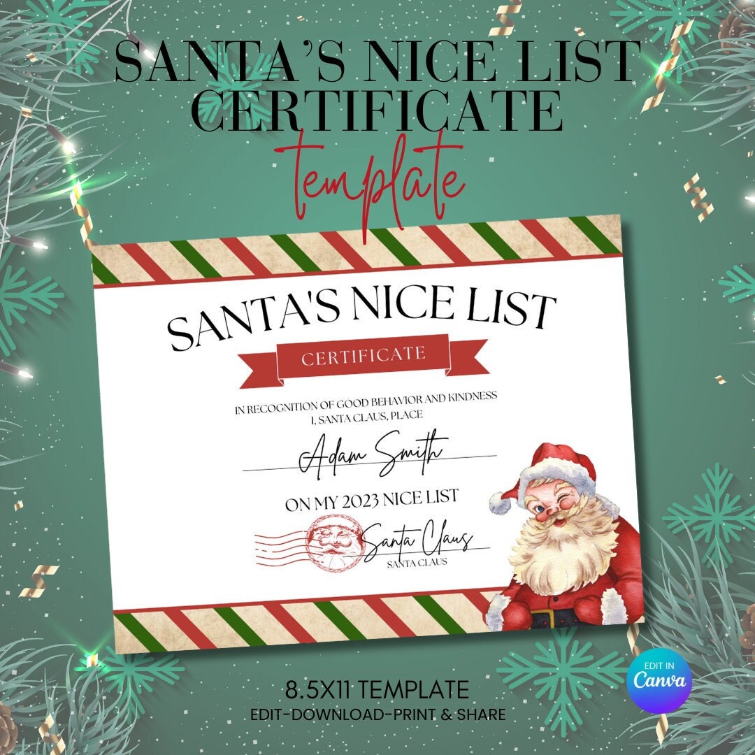 Certificat belle liste du père Noël certificat belle liste - Etsy France
