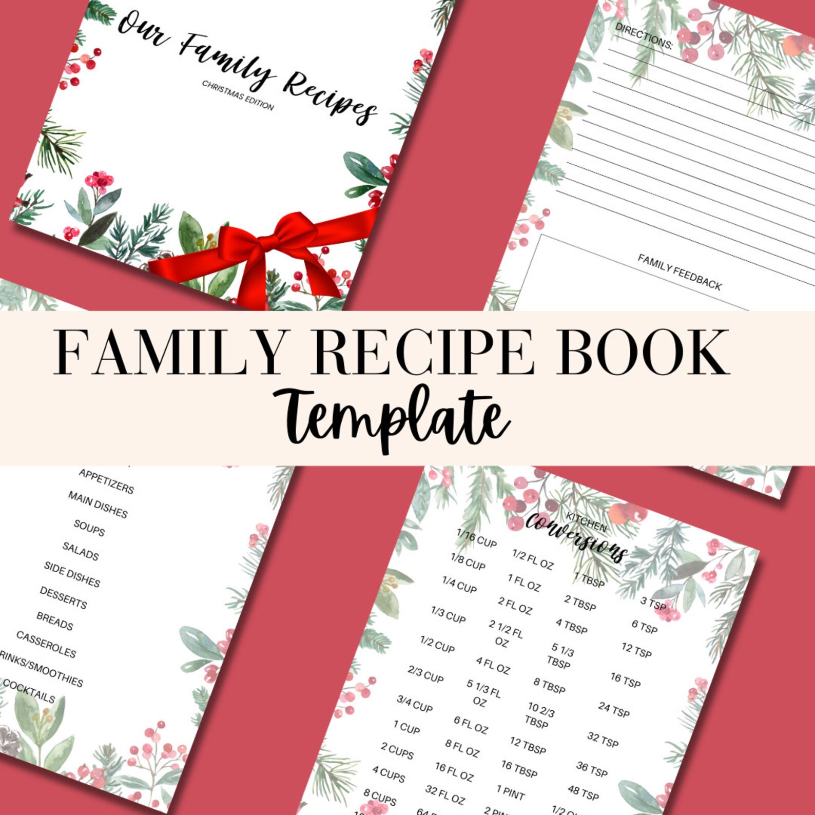 Family Recipe Book, Printable Recipe Book, Holiday Recipe Book ...