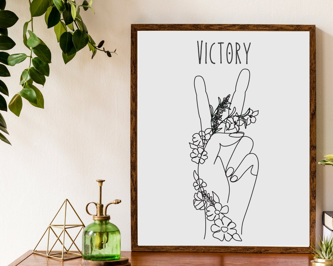 Printable Victory Sign Abstract Wall Art Digital Black and White Hand ...