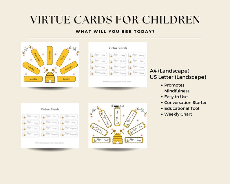 Daily Gratitude Cards for Children, Virtue Cards for Children - Etsy