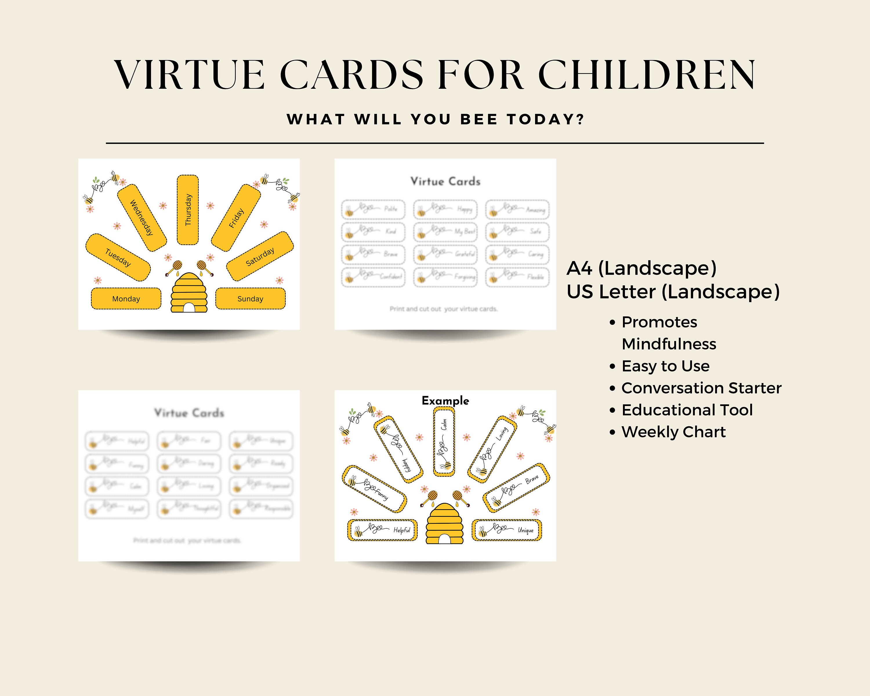 Daily Gratitude Cards for Children, Virtue Cards for Children - Etsy