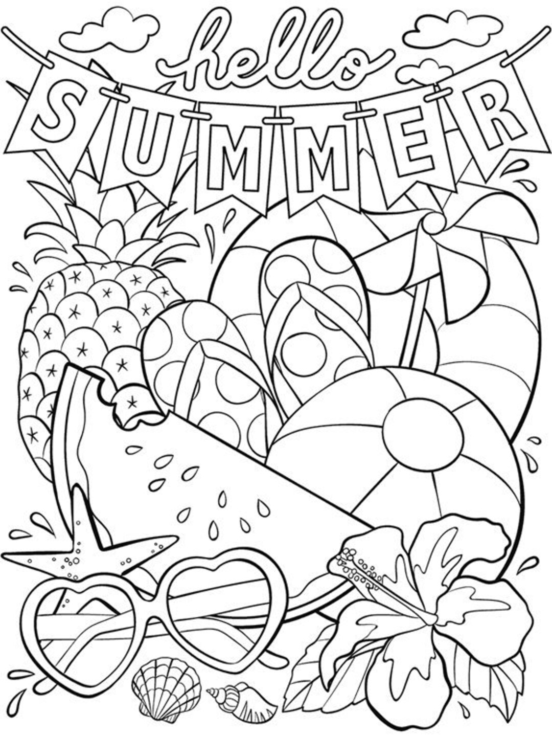 Hello Summer Coloring Page - Etsy