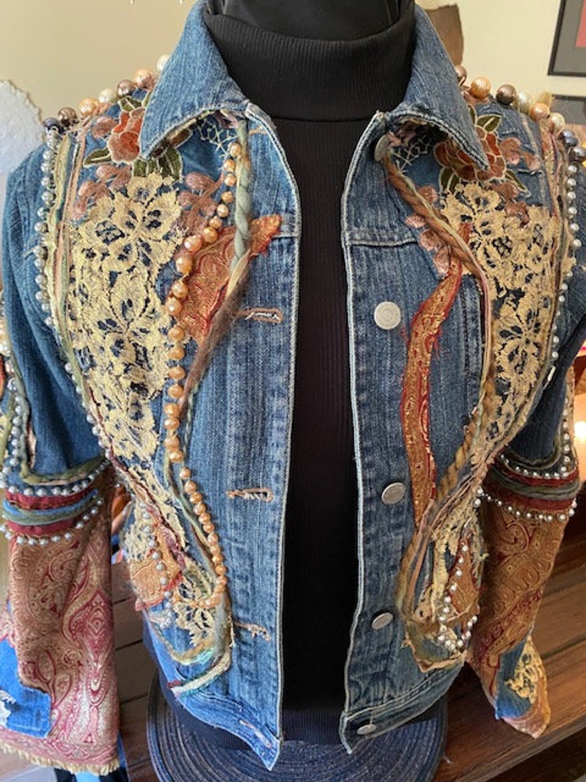 Sonoma Jean Jacket Beaded Lace Burgundy Gold Embellishments - Etsy