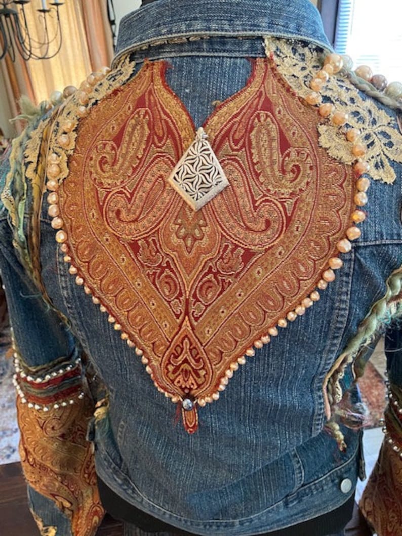 Sonoma Jean Jacket Beaded Lace Burgundy Gold Embellishments - Etsy