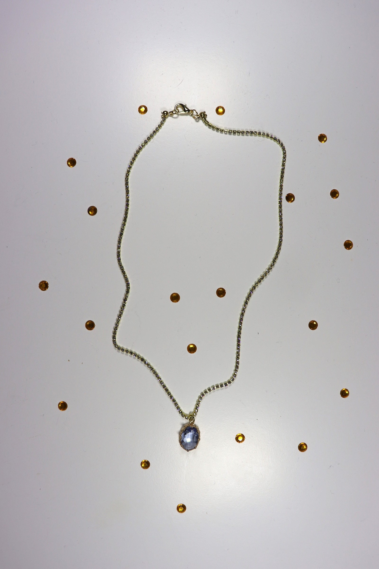 Light Blue Oval Necklace, Light Blue Pendant, Oval Necklace, Rhinestone ...