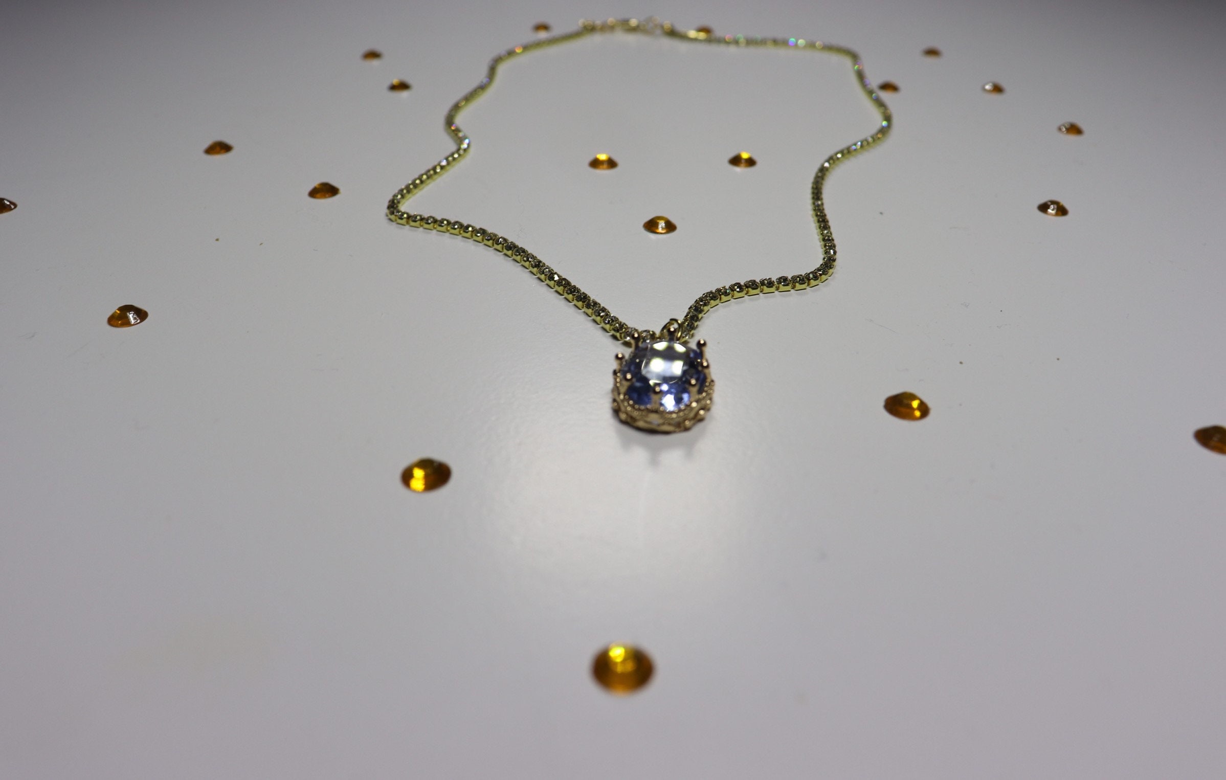 Light Blue Oval Necklace, Light Blue Pendant, Oval Necklace, Rhinestone ...