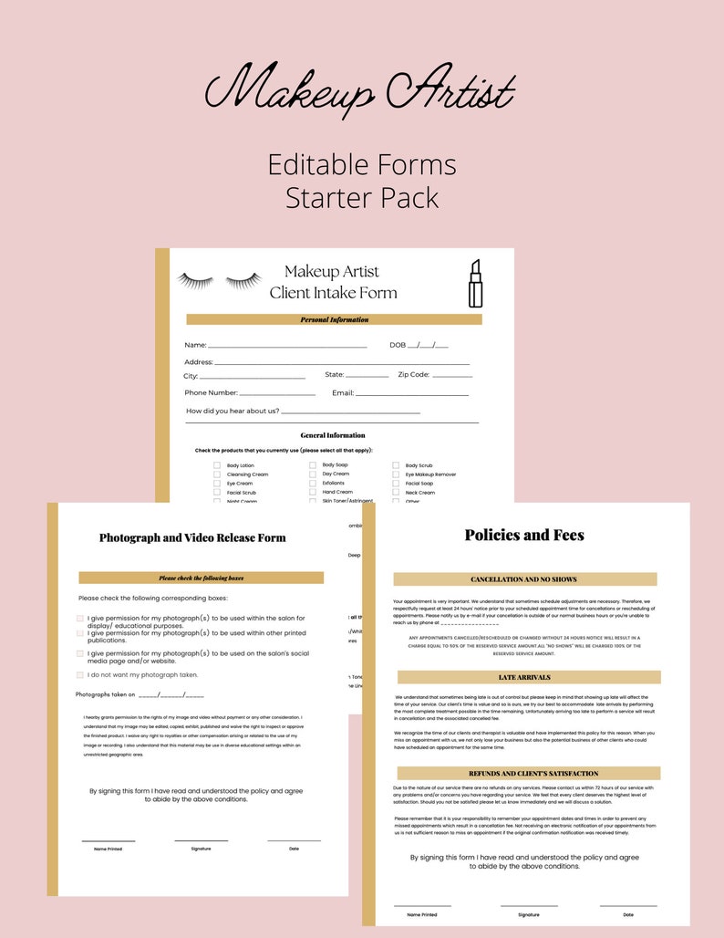 Makeup Artist Client Forms - Etsy