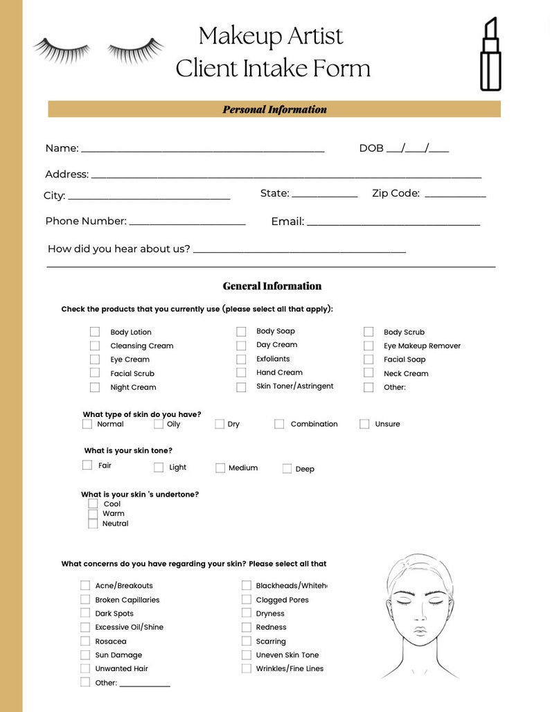 Makeup Artist Client Forms - Etsy