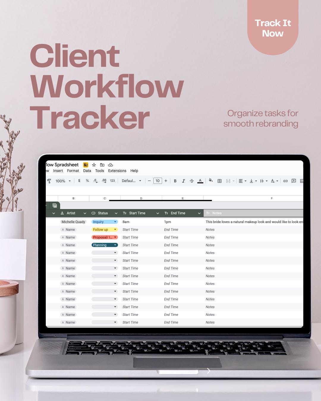 Makeup Artist Spreadsheet, MUA Spreadsheet, MUA Client Workflows - Etsy
